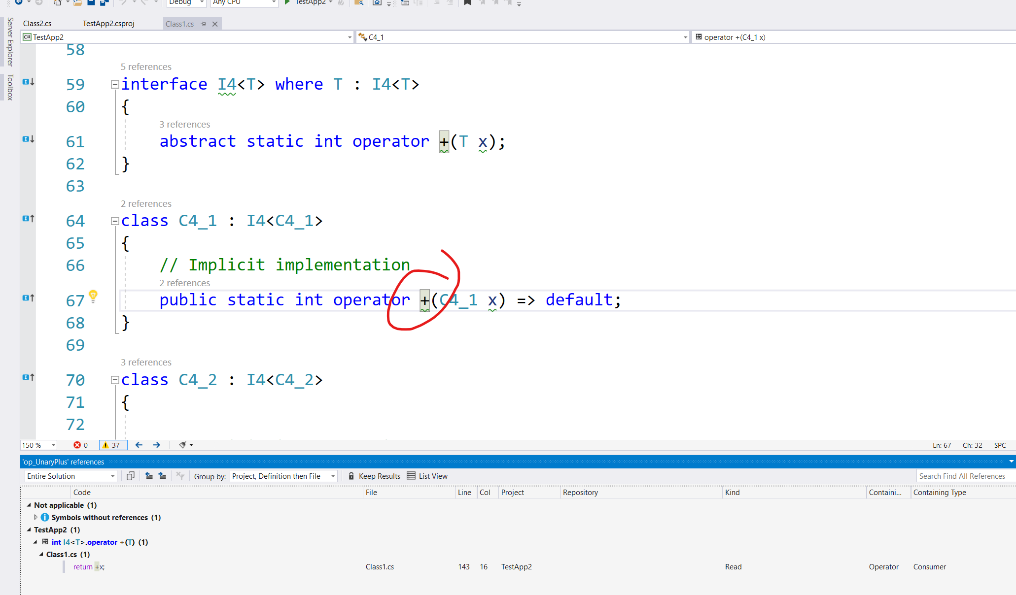 "Find All References" doesn't work on explicit implementation of conversion operator. · Issue ...