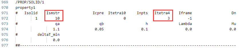 In /PROP/SOLID settings, combination of Itetra4 = 3 and Ismstr = 10 doesn't cause any warnning ...