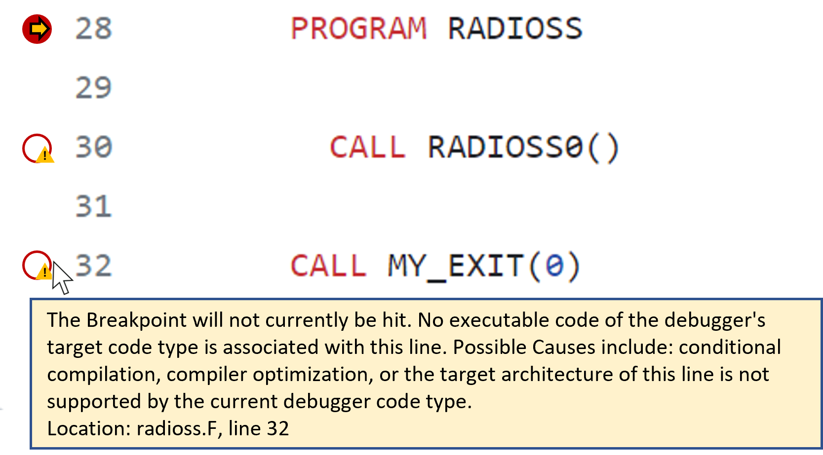 Breakpoints in radioss.F can't be hit · Issue #1437 · OpenRadioss/OpenRadioss · GitHub