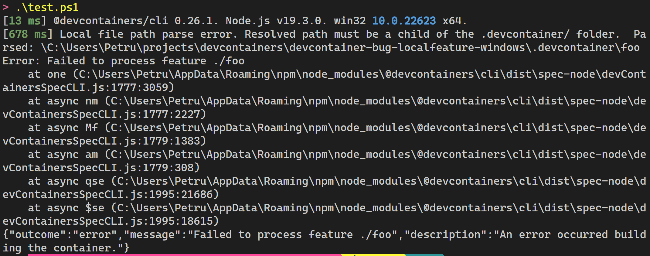 `devcontainer` local features doesn't work on Windows · Issue #350 · devcontainers/cli · GitHub