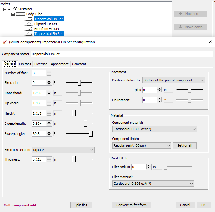 Multi-edit different fin types doesn't expose many common parameters · Issue #2190 · openrocket ...