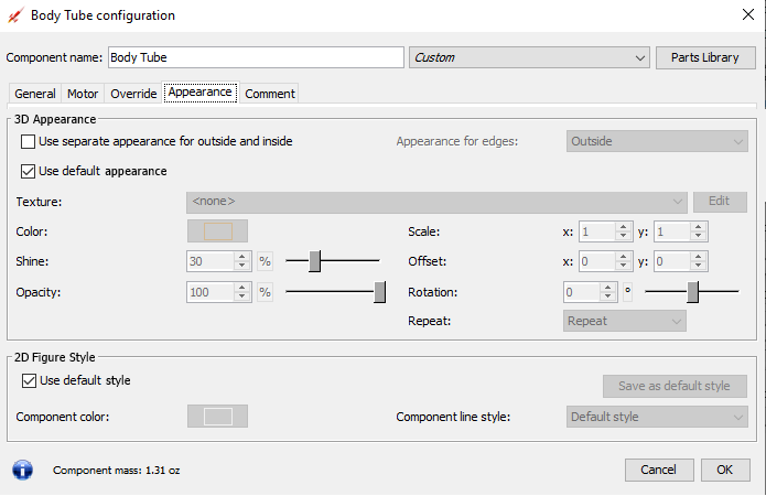 Change layout of Appearance tab · Issue #2318 · openrocket/openrocket · GitHub
