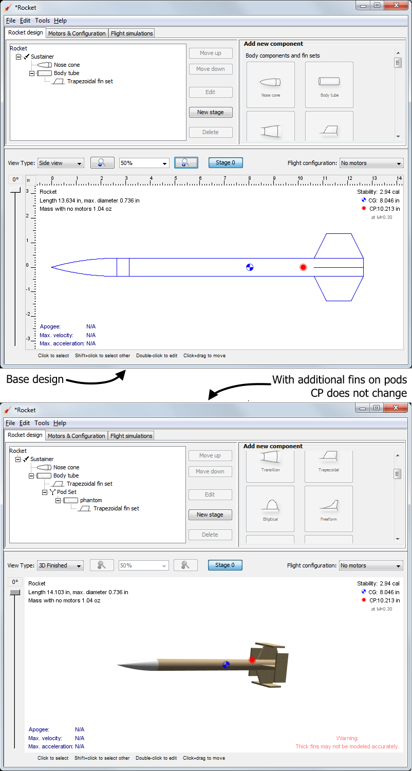 Fins on pods not factored into CP · Issue #481 · openrocket/openrocket · GitHub