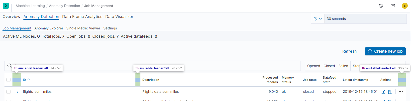 [ML] (Accessibility) - Machine Learning - Anomaly Detection / Job Management - Table Headings ...