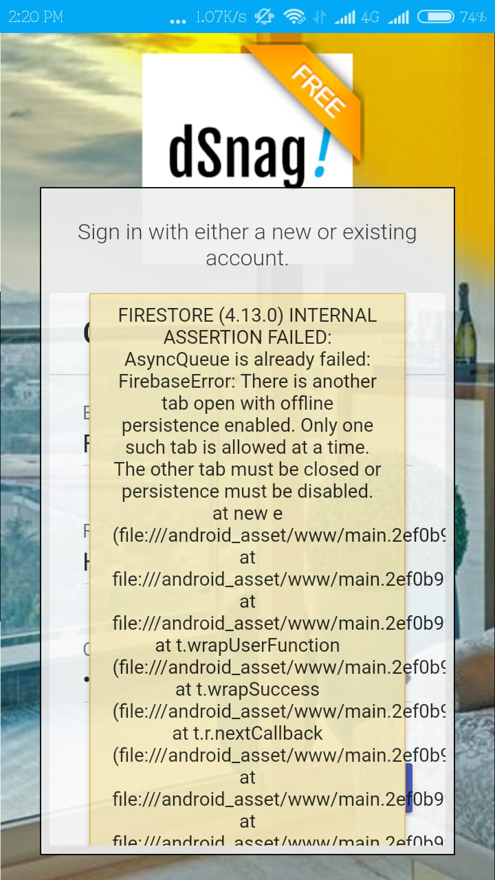 Firebase Error There Is Another Tab Opened With Offline Persistence Enabled In Cordova App