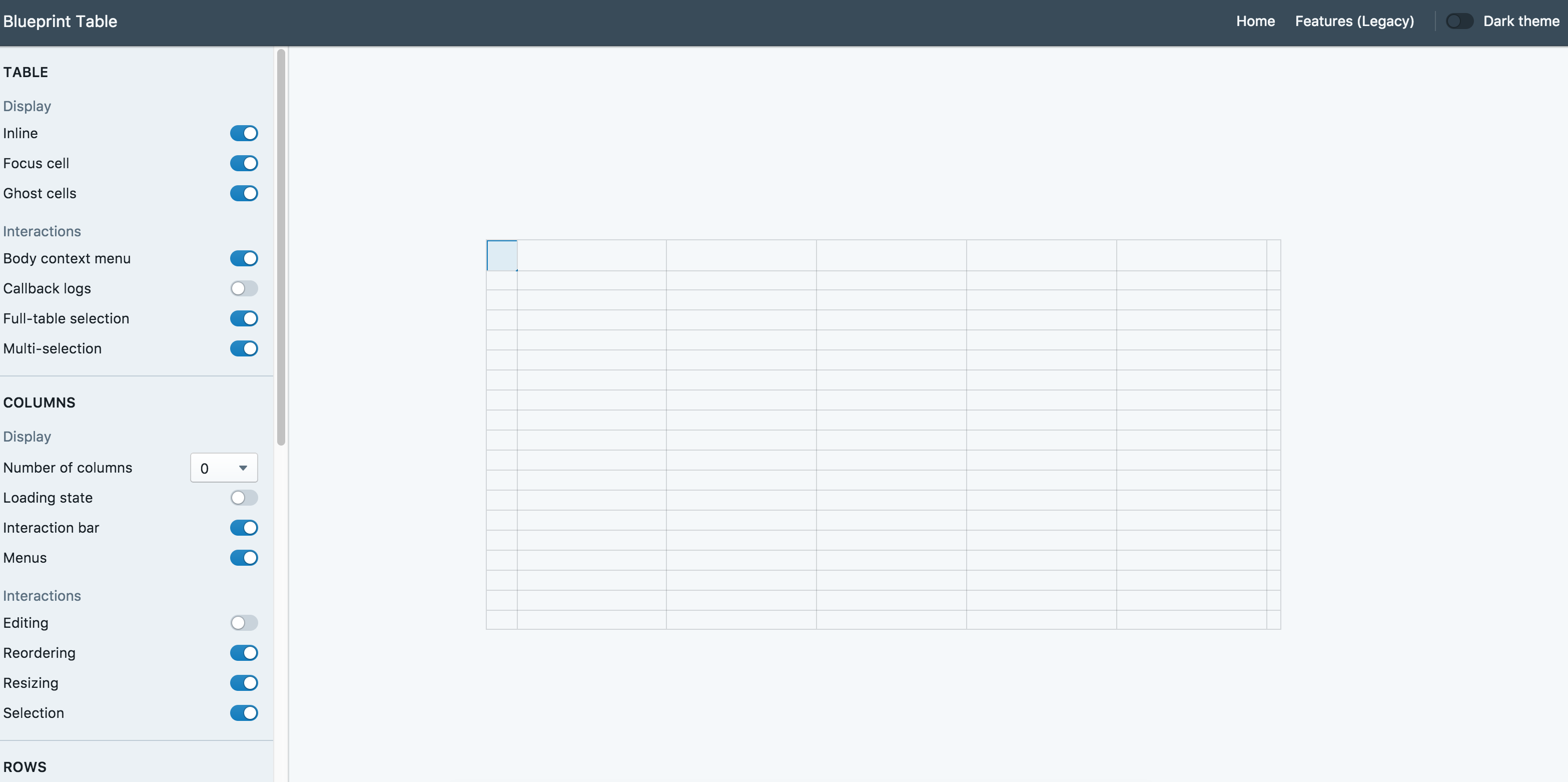 [table] Styling Issues On Upper Left Corner When No Rows Or Columns · Issue 1283 · Palantir