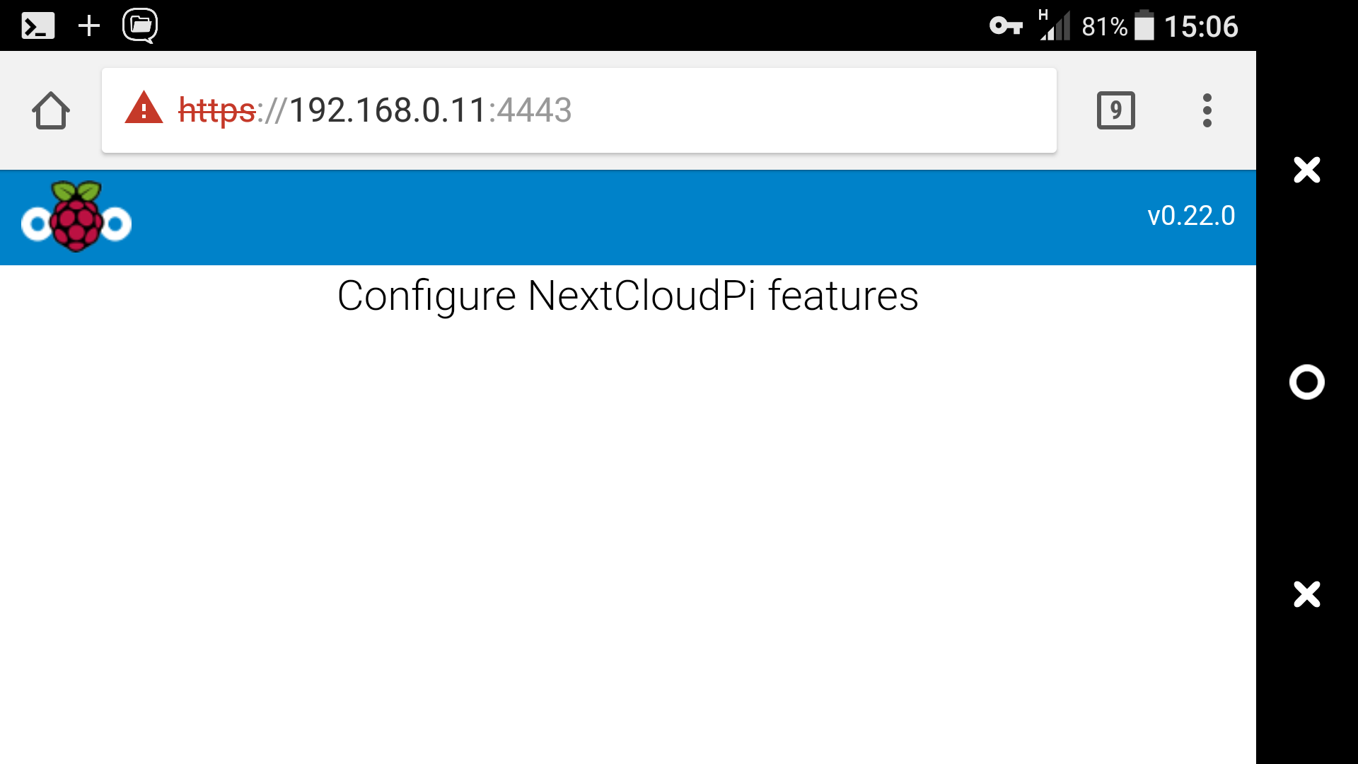 Web GUI not fully populating on mobile phone · Issue #122 · nextcloud/nextcloudpi · GitHub