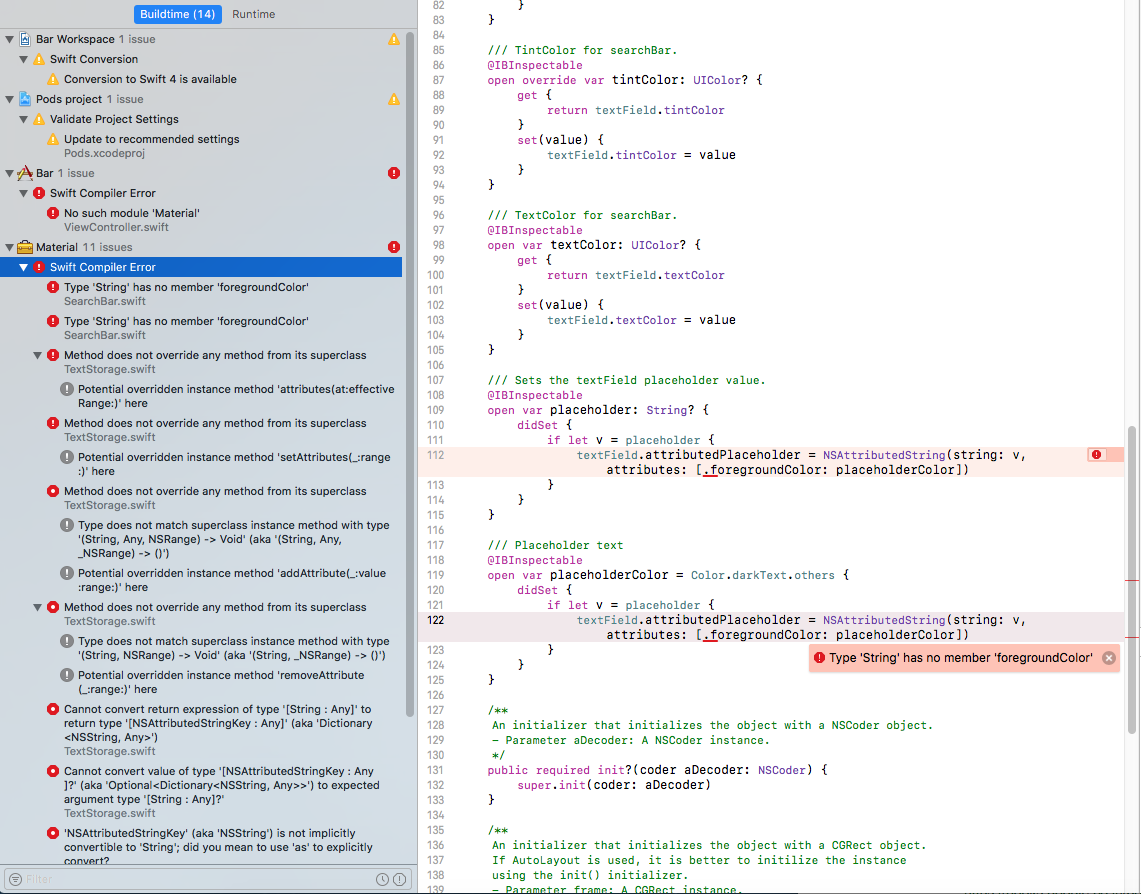 Builed Failed in swift 4, Xcode 9.2 IOS 11.2 · Issue #998 · CosmicMind/Material · GitHub