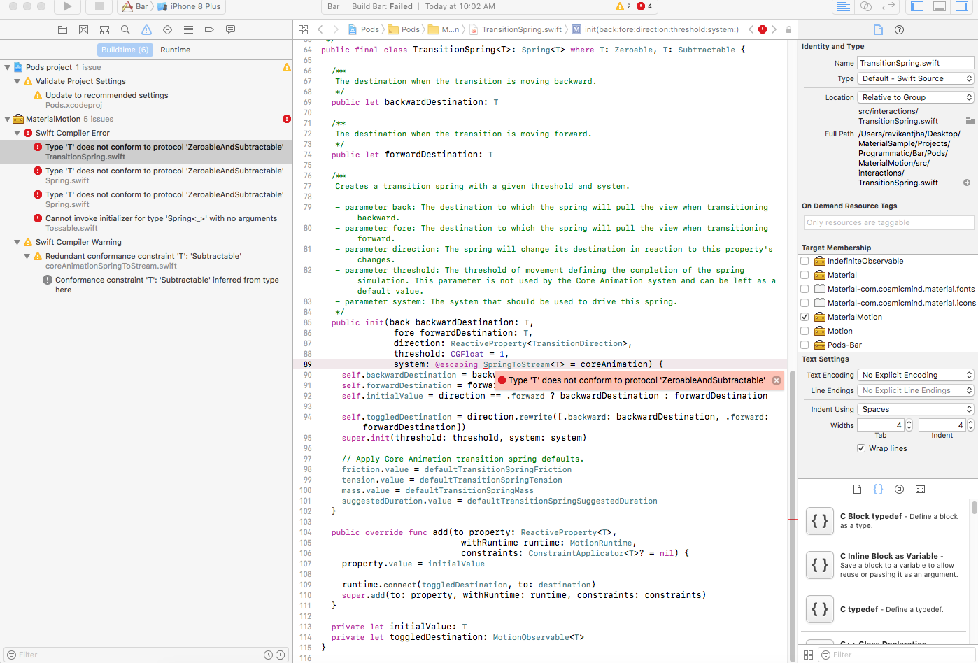 Builed Failed in swift 4, Xcode 9.2 IOS 11.2 · Issue #998 · CosmicMind/Material · GitHub