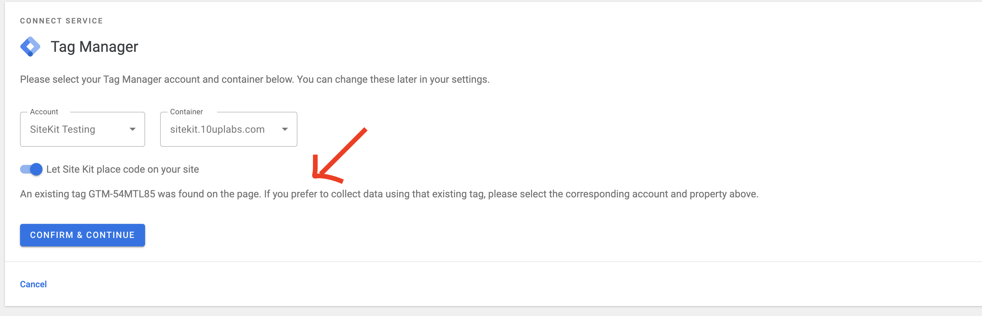 Implement Tag Manager snippet toggle in setup flow if there is an existing tag · Issue #4934 ...