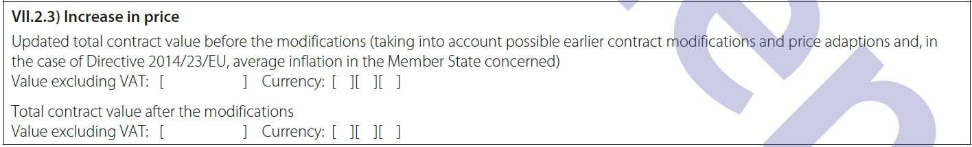 How to map fields VII.2.3 of the form F20 "Increase in price", XML ...