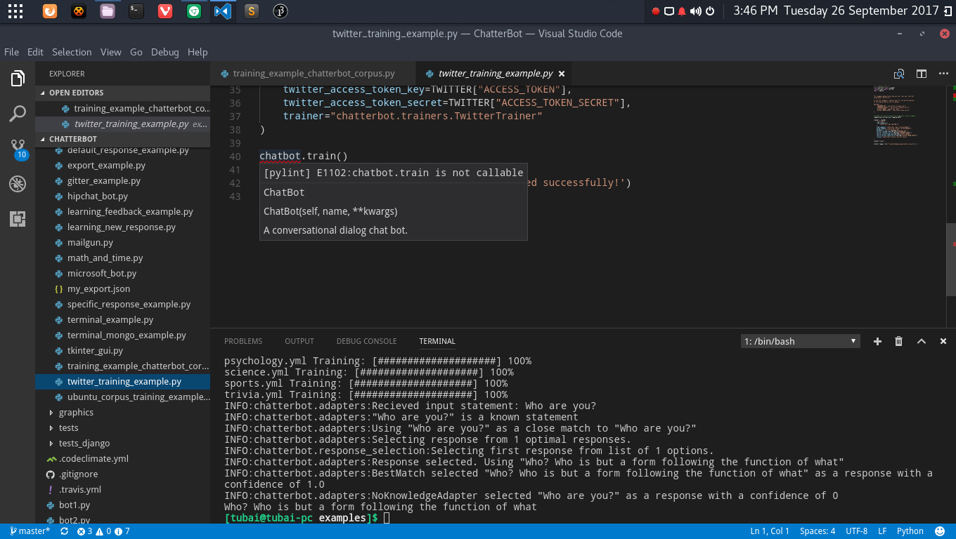Showing chatbot.train is callable for any of the scripts · Issue #998 ...