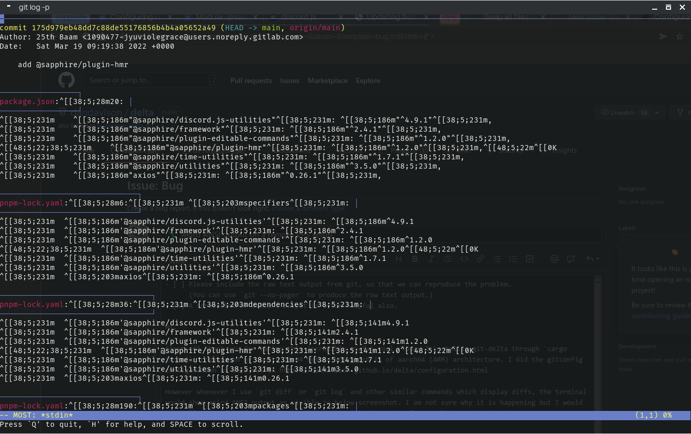 🐛 weird ANSI output on a remote VPS setup · Issue #1020 · dandavison/delta · GitHub
