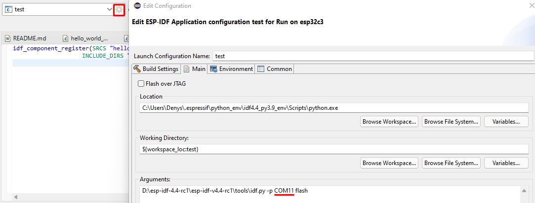 Switching to different Serial Port in the ESP Target selector does not ...