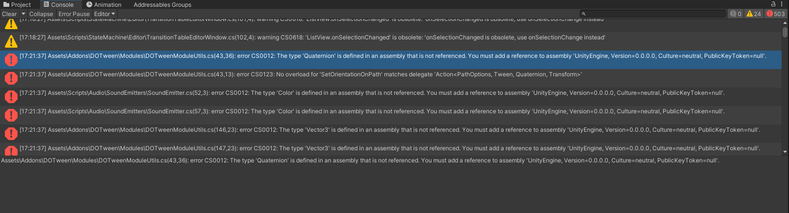 DOTween errors when building Player content. · Issue #462 · UnityTechnologies/open-project-1 ...