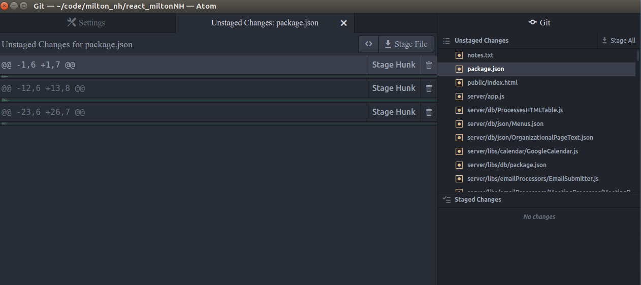 Hunks for staging are not visible in 'Unstaged Changes' tab · Issue #1074 · atom/github · GitHub