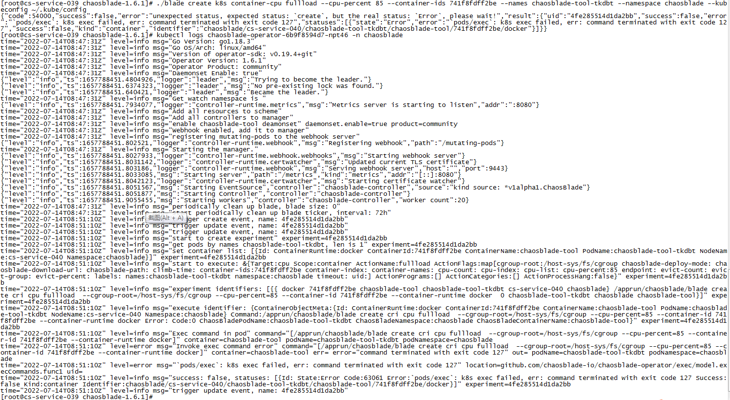 Blade Create K8s Container Cpu Error · Issue 160 · Chaosblade Io 8648