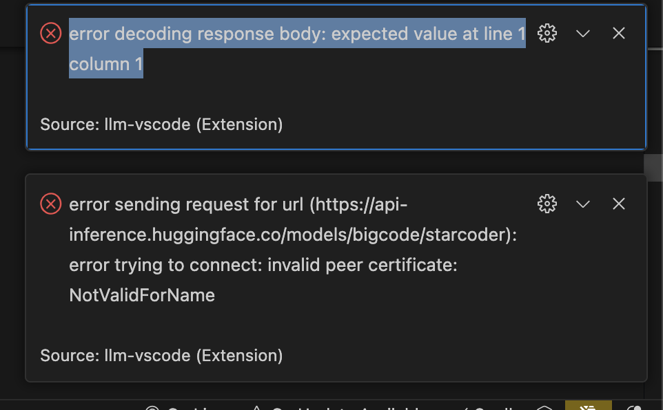 Default Request Starcoder Error:error Decoding Response Body Expected Value At Line 1 Column 1