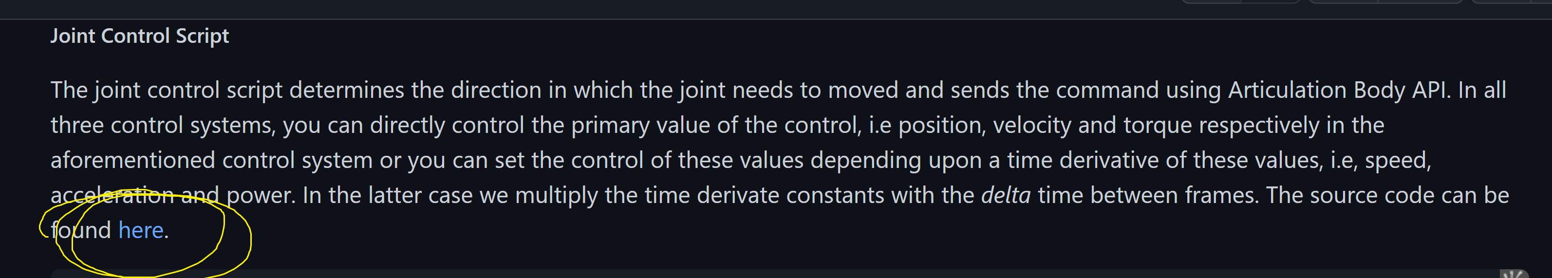 Missing link to source code Articulation Body API in Joint Control Script section · Issue #386 ...