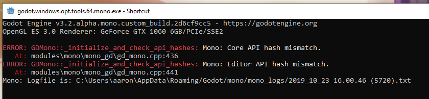 Mono: Core API | Editor API hash mismatch · Issue #33011 · godotengine/godot · GitHub