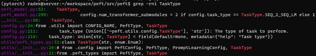Question -- is `TaskType` used for anything? · Issue #812 · huggingface/peft · GitHub