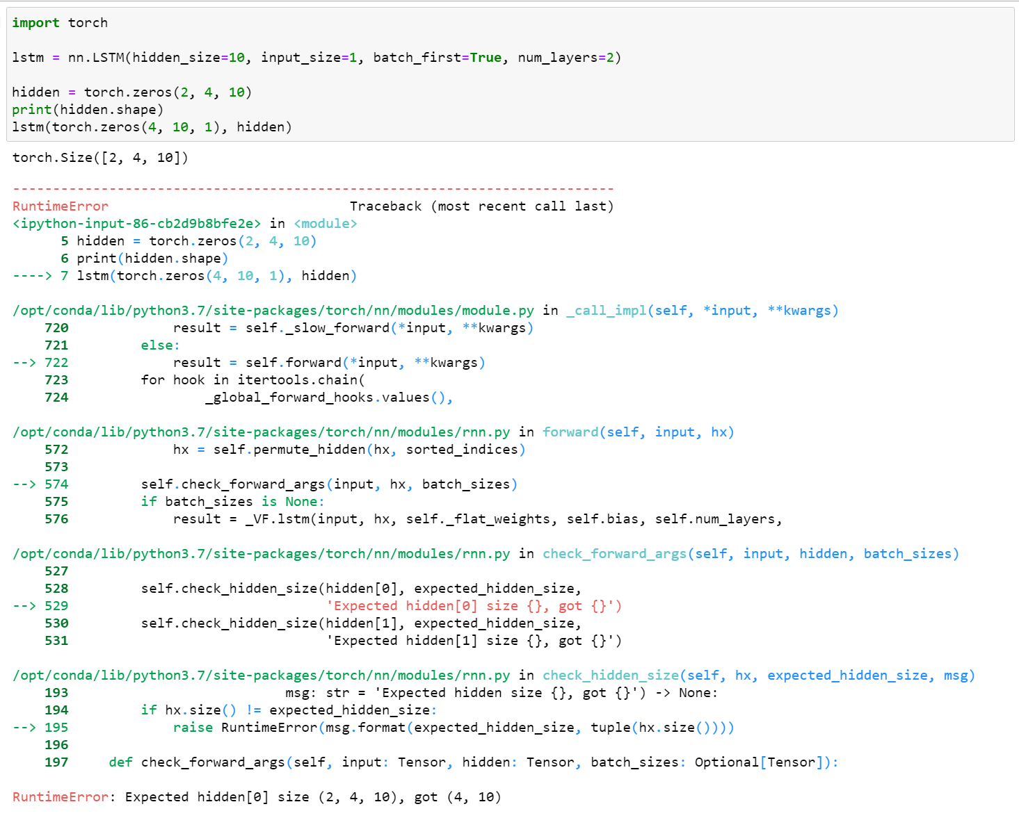 passing hidden state to an LSTM removes the first dimension and causes ...