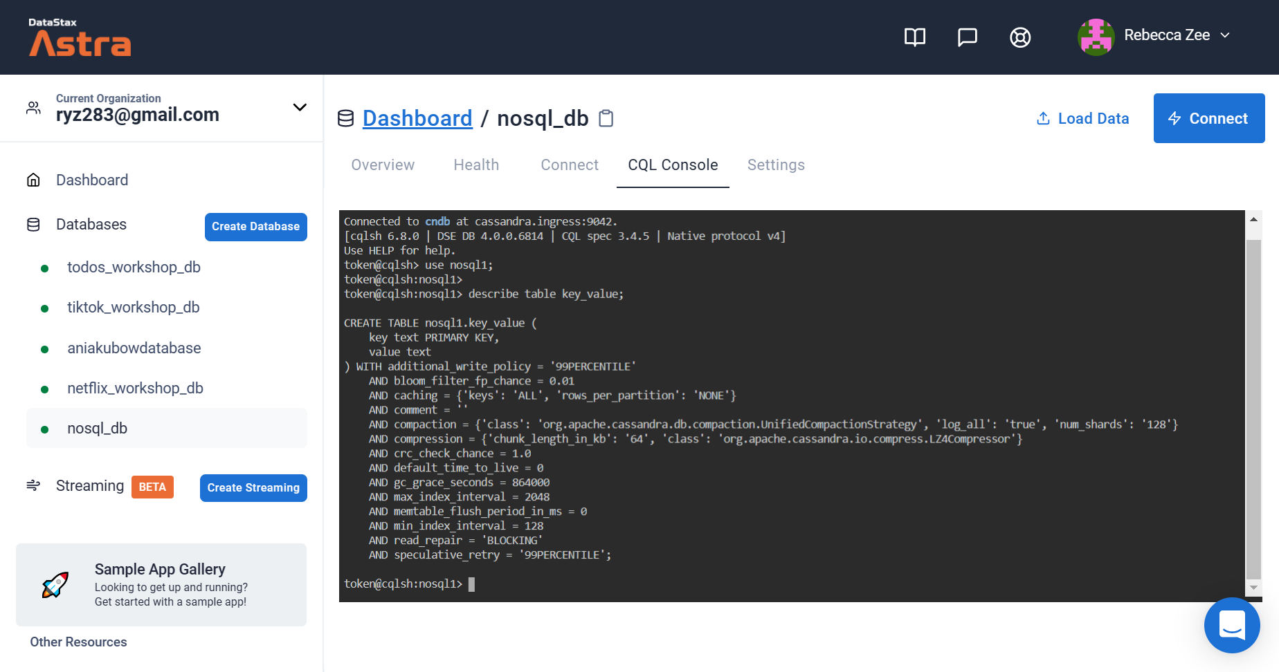 [hw] Rebecca Zee · Issue 474 · Datastaxdevs Workshop Introduction To Nosql · Github