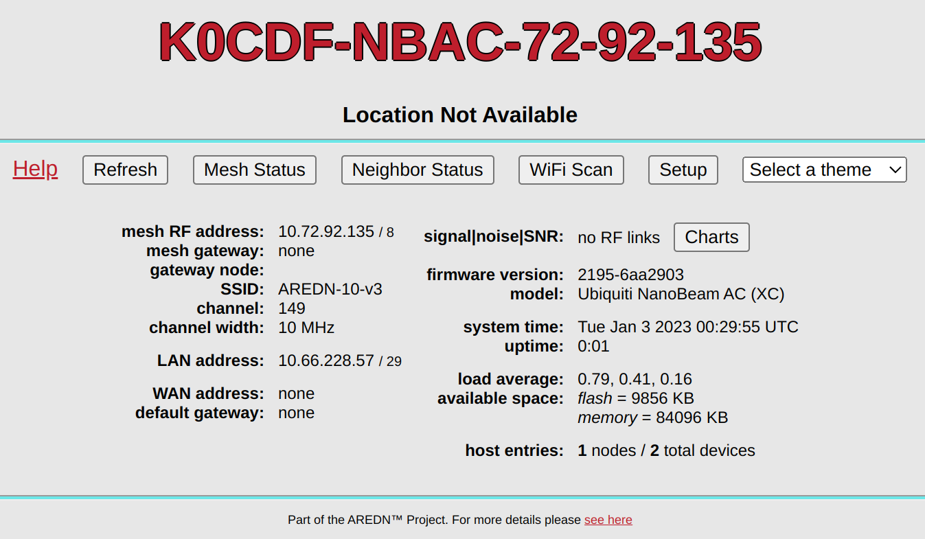 STABLE experience report (aredn-2195-6aa2903-ath79-generic-ubnt_nanobeam-ac-xc-squashfs-factory ...