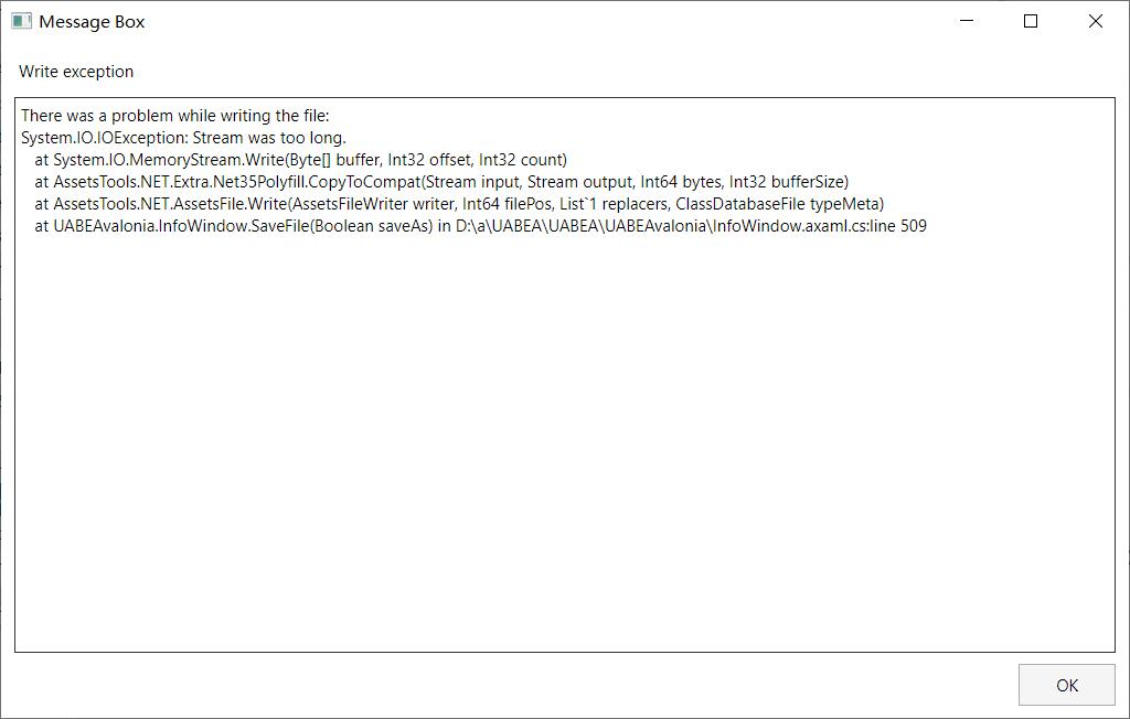 Huge asset bundle saves failed · Issue #274 · nesrak1/UABEA · GitHub
