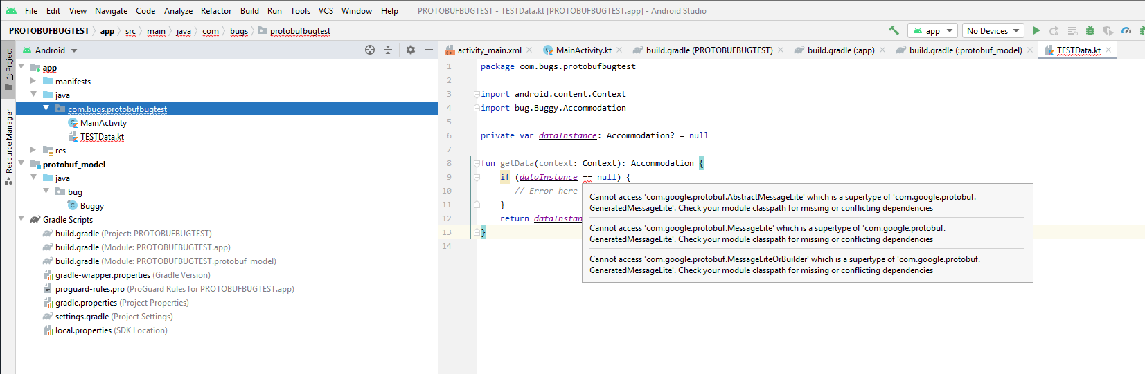 Cannot access 'com.google.protobuf.AbstractMessageLite' which is a supertype of 'com.google ...
