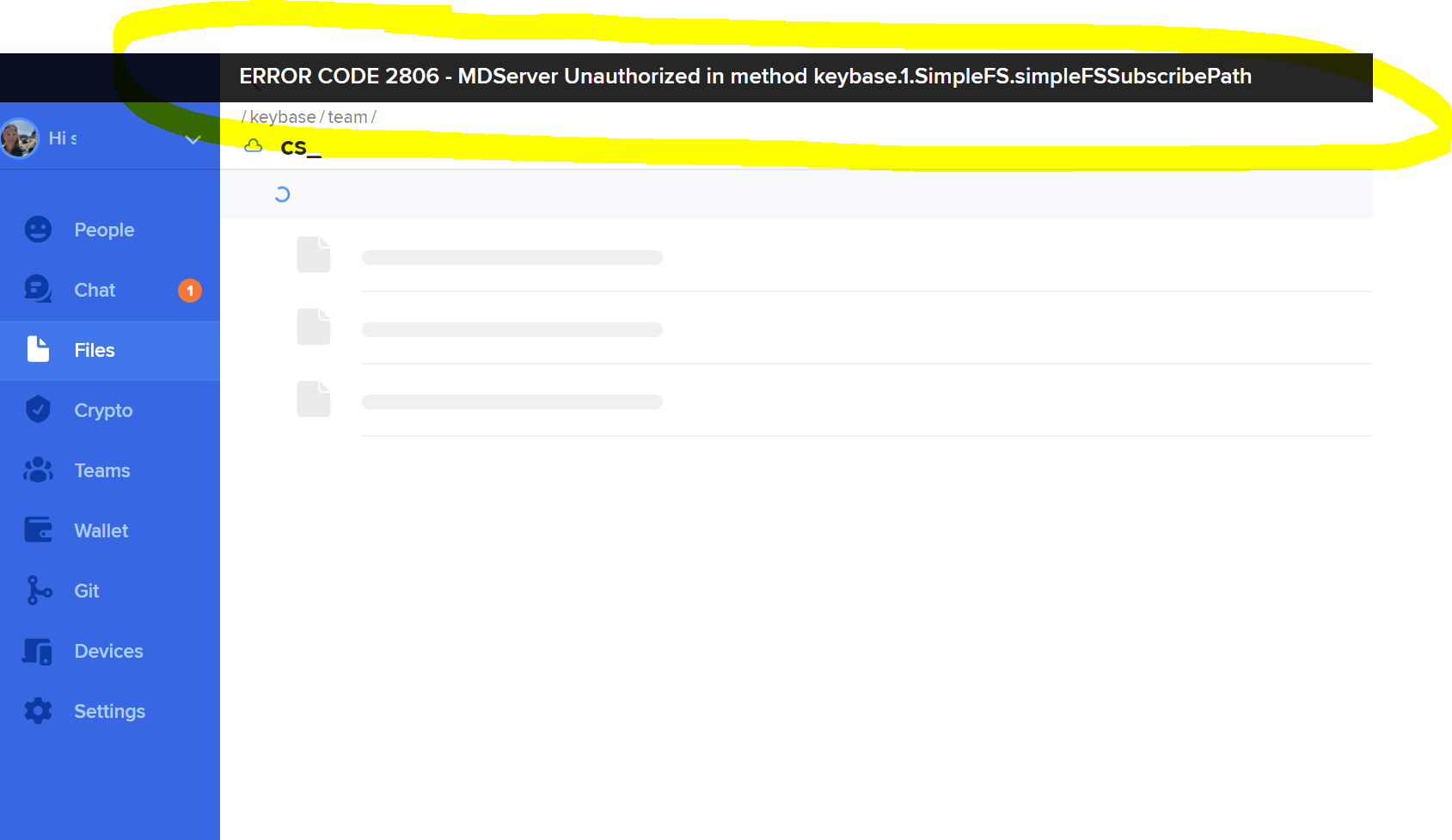 Error Code 2806 Mdserver Unauthorized In Method Keybase1simplefssimplefssubsciberpath 