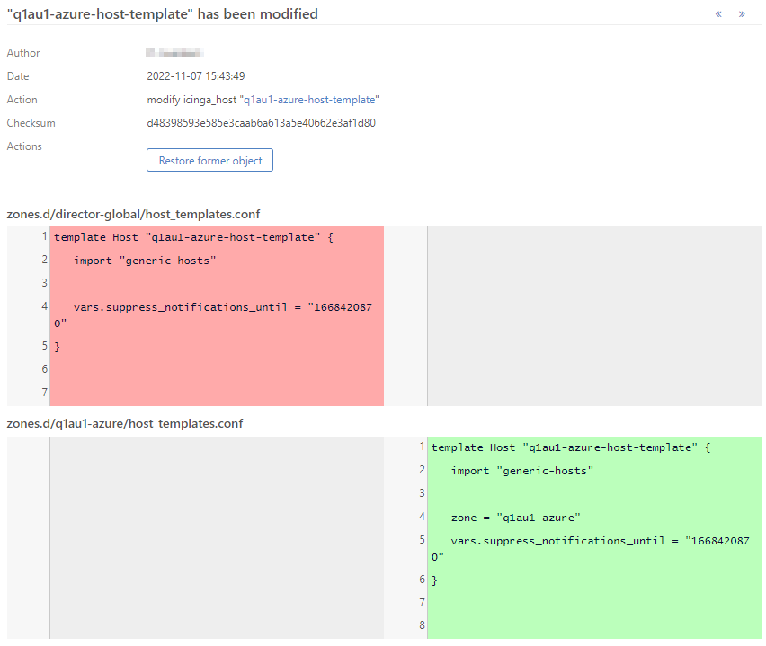 Changeing "Cluster Zone" on host template is not reflected correctly in History/Activity log ...