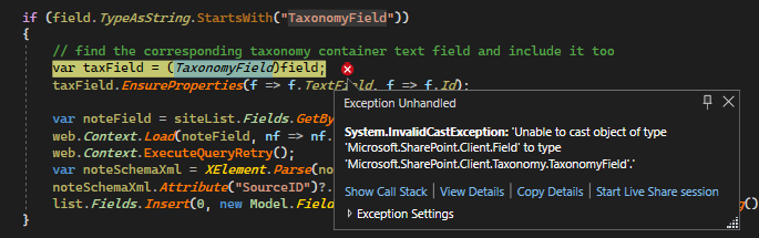 InvalidCastException for Taxnomy fields in ObjectListInstance · Issue #913 · pnp/pnpframework ...
