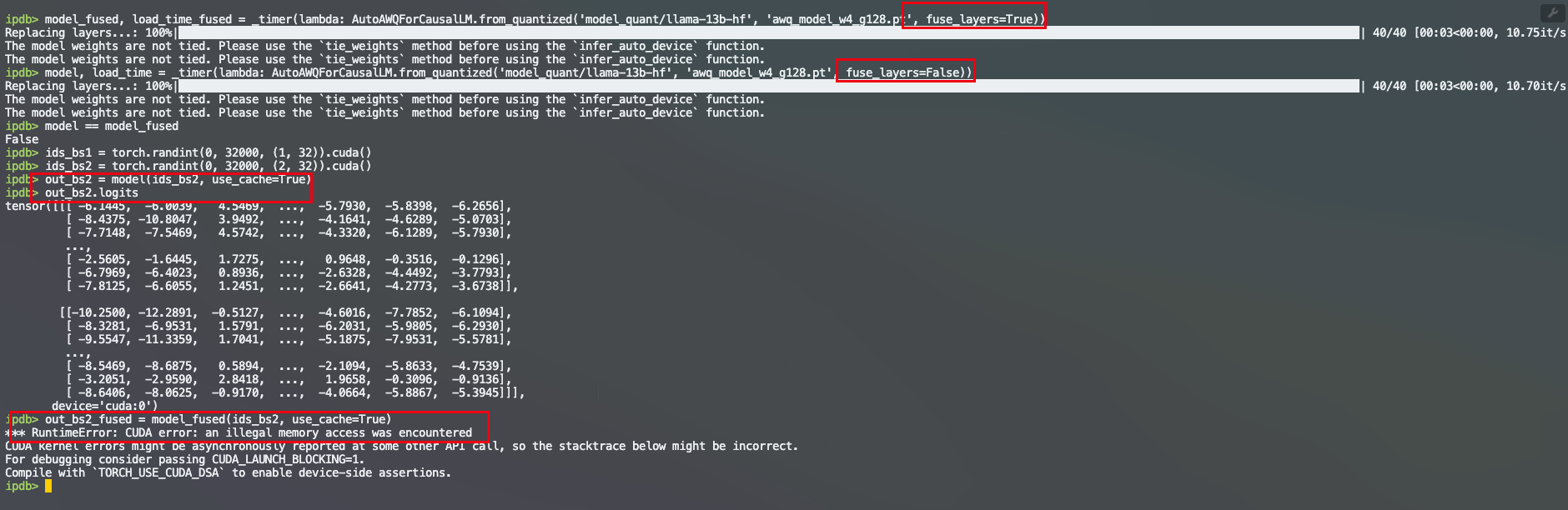 Bug hunt: illegal memory access · Issue #20 · casper-hansen/AutoAWQ · GitHub