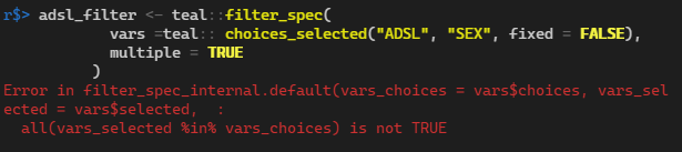 Some examples of teal::filter_spec including teal::choices_selected don ...
