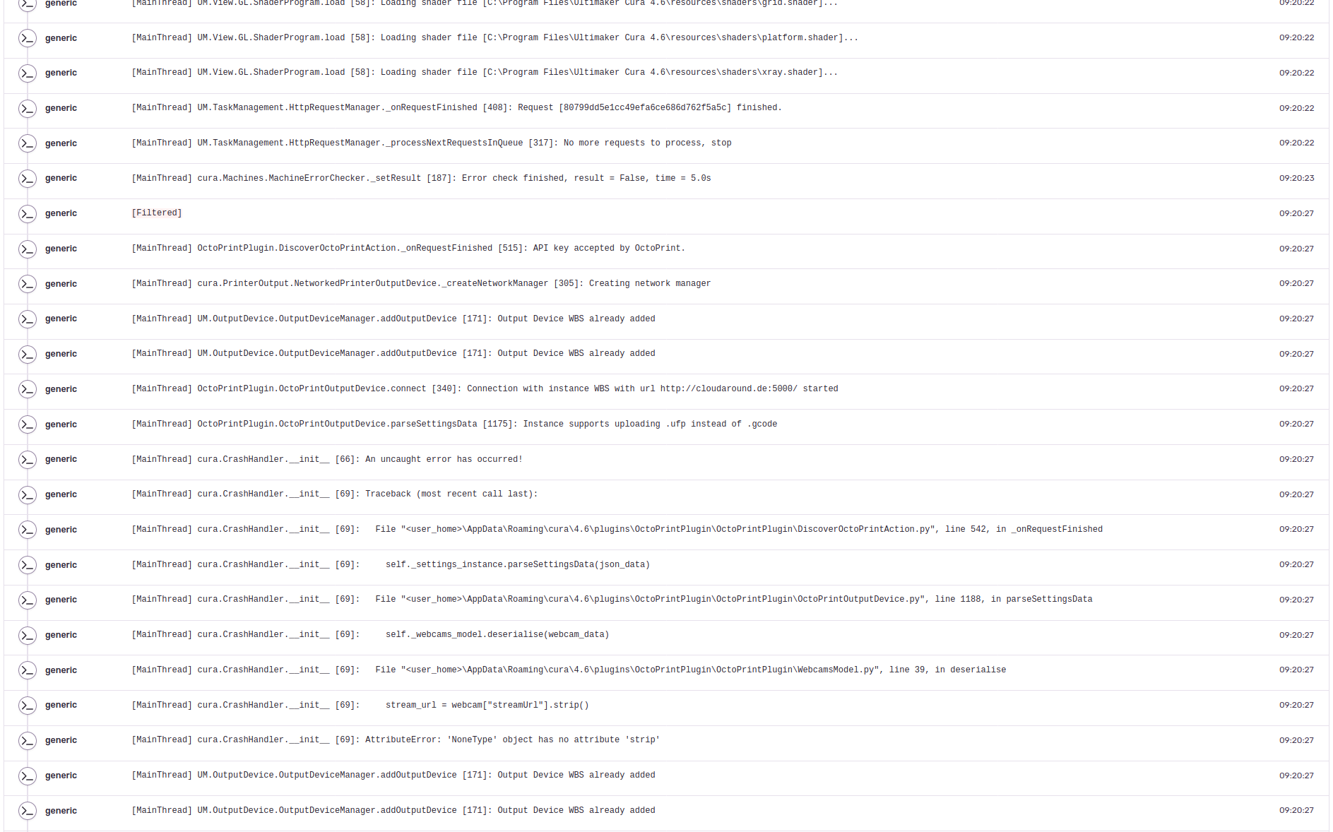 Crash when webcam's streamUrl is None · Issue #181 · fieldOfView/Cura-OctoPrintPlugin · GitHub