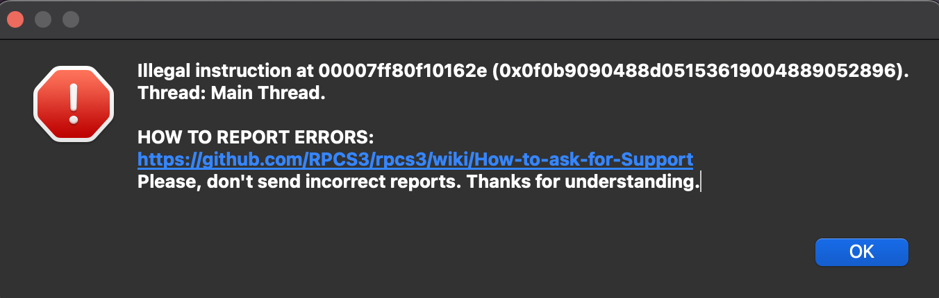 Illegal Instruction At 00007ff80f10162e 0x0f0b9090488d05153619004889052896 Thread Main