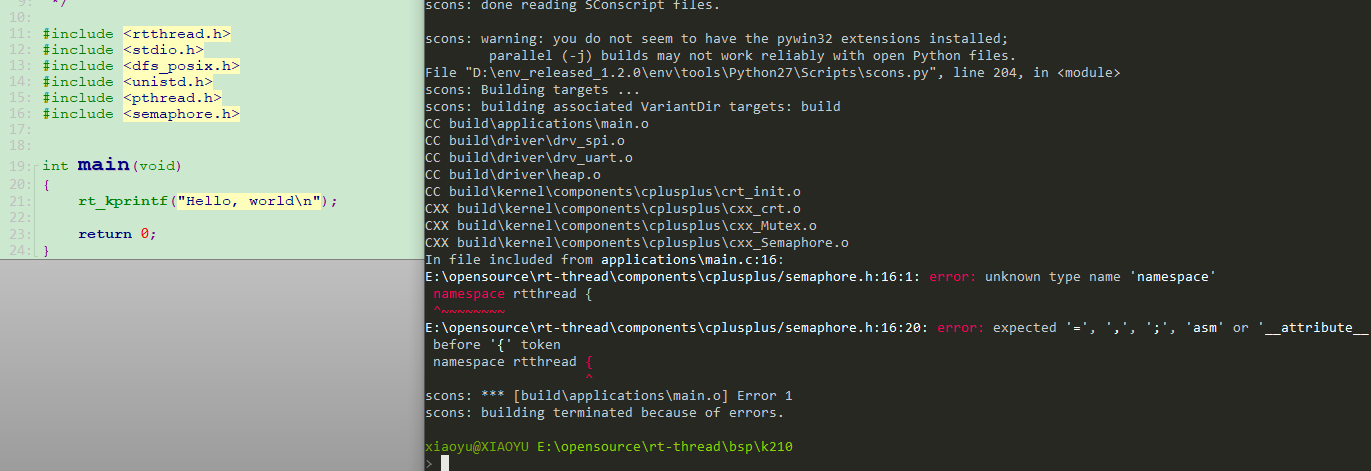 K210 bsp 最新需要选择C++ 导致包含 semaphore.h 报错 · Issue #5155 · RT-Thread/rt-thread · GitHub