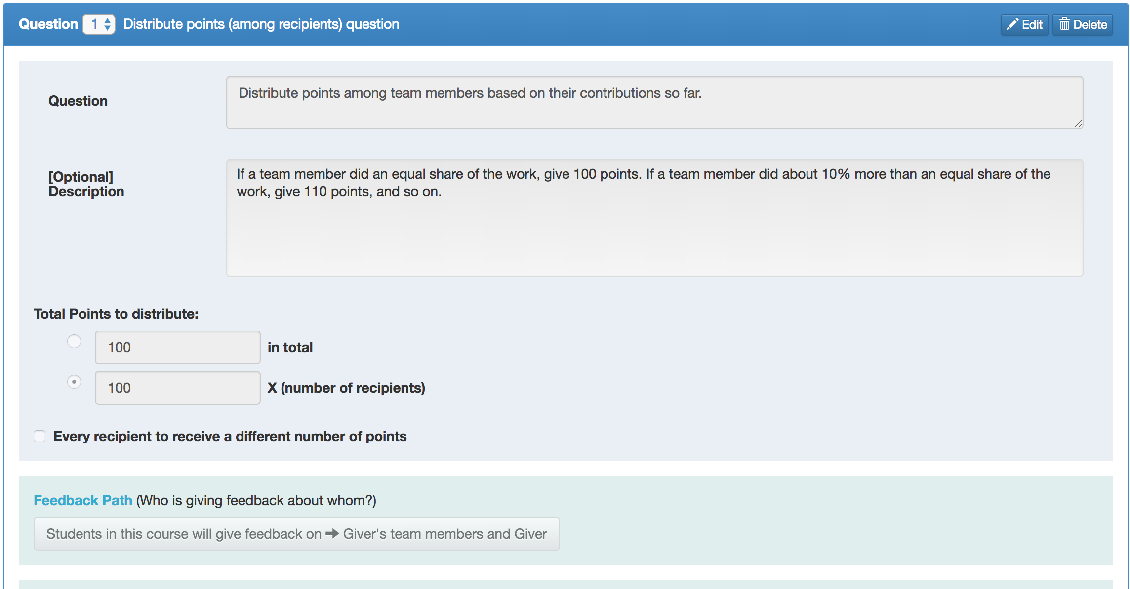 Instructor create session: default questions: replace 'contribution ...