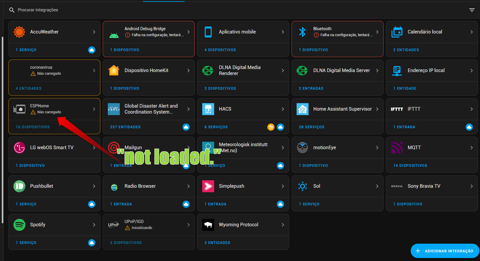 ESPHome devices are appearing as "not loaded." · Issue #17933 · home-assistant/frontend · GitHub