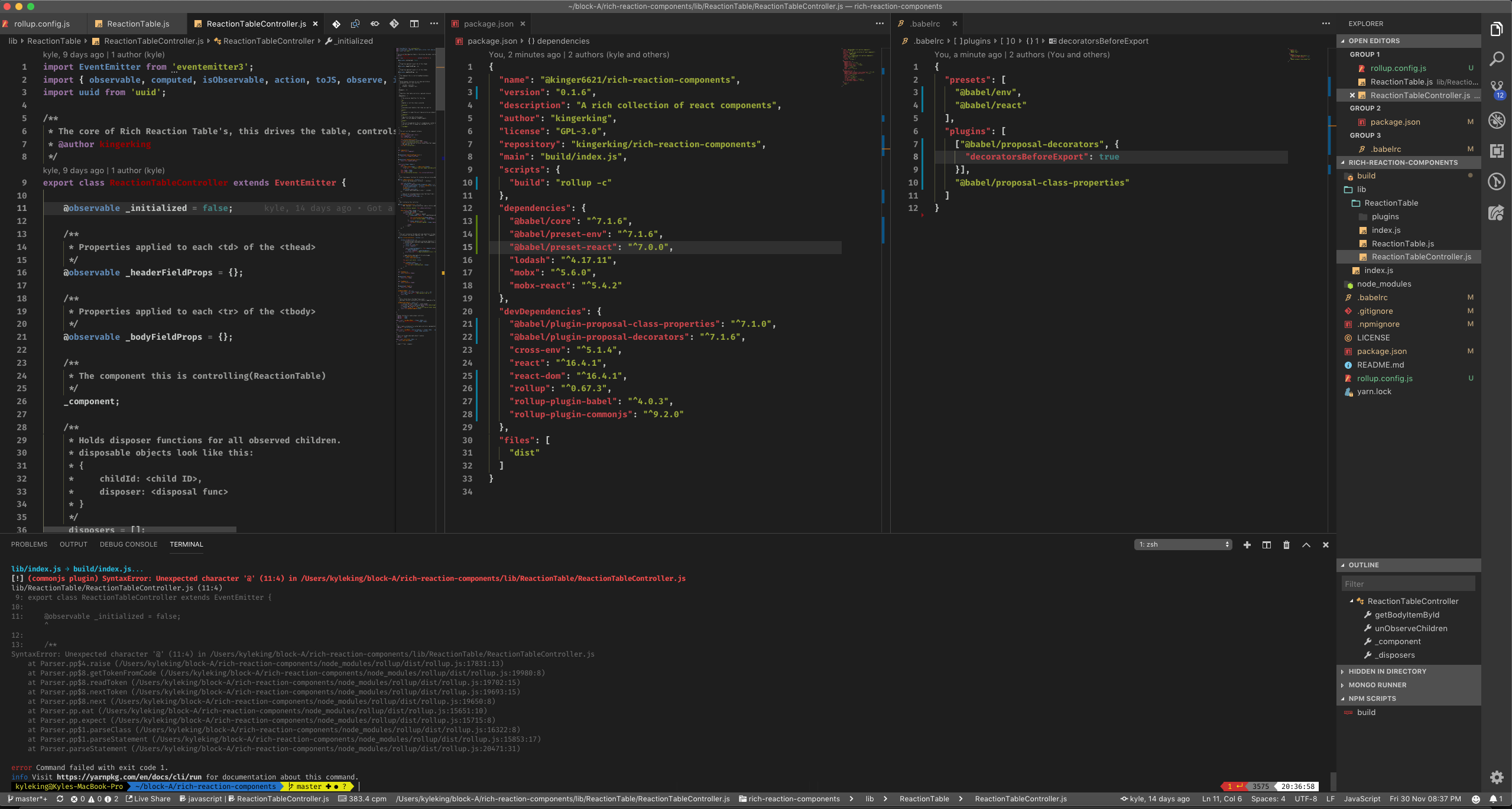 Error: The 'decorators' plugin requires a 'decoratorsBeforeExport' option, whose value must be a ...