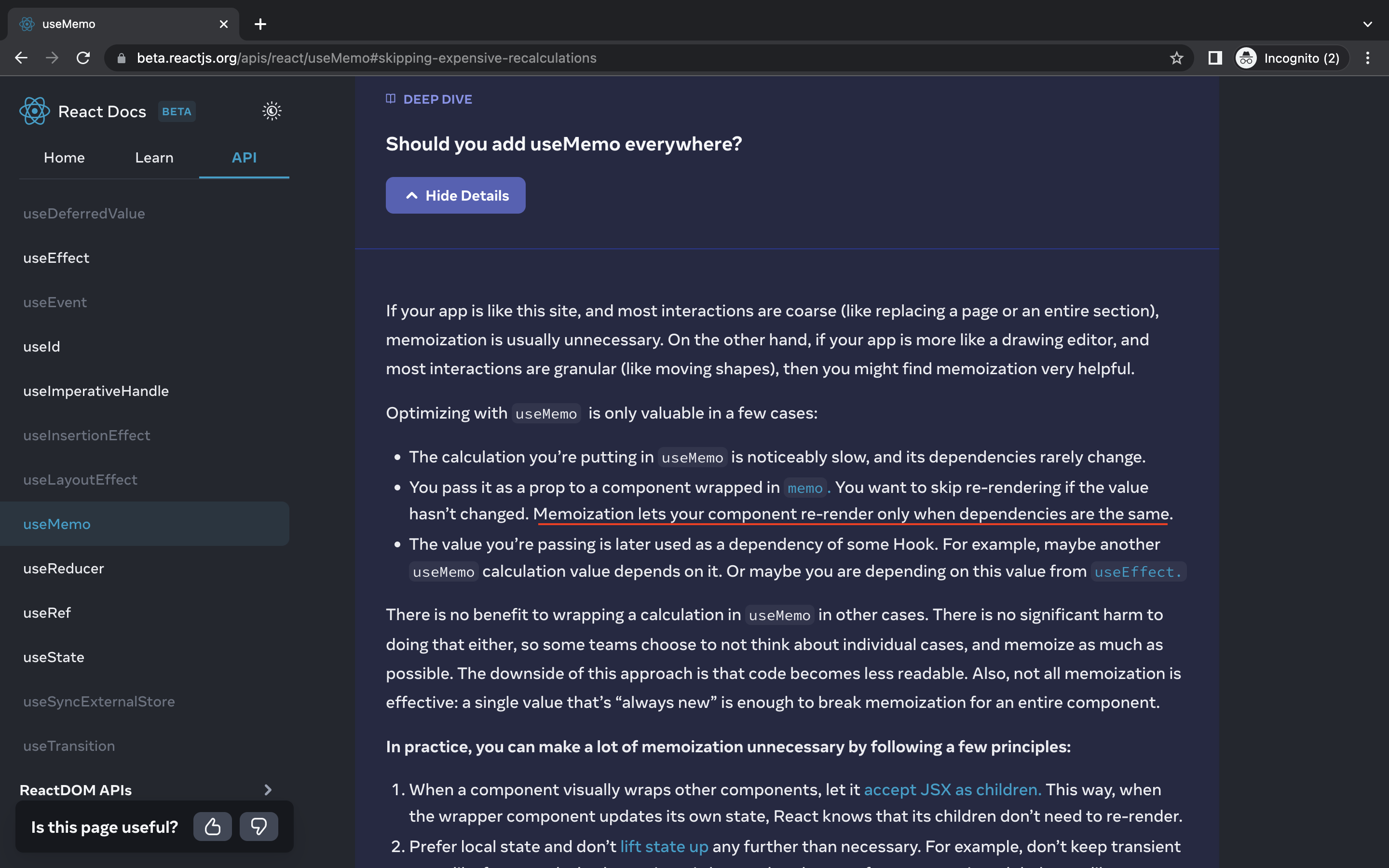 Beta Conceptual Error In The Description Of Usememo · Issue 5212 · Reactjsreactdev · Github 