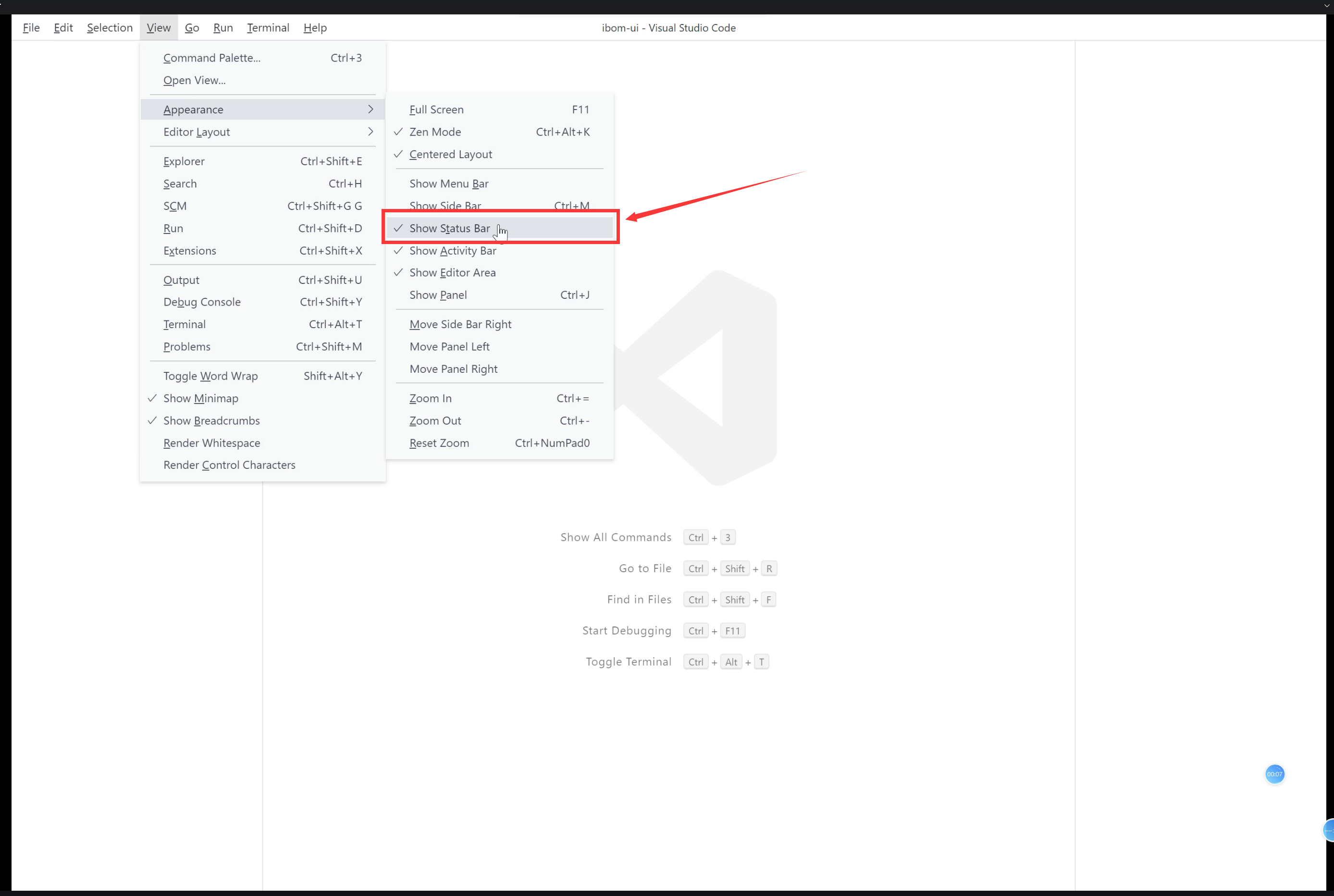 When entering Zen mode, the status bar is set to on and does not ...