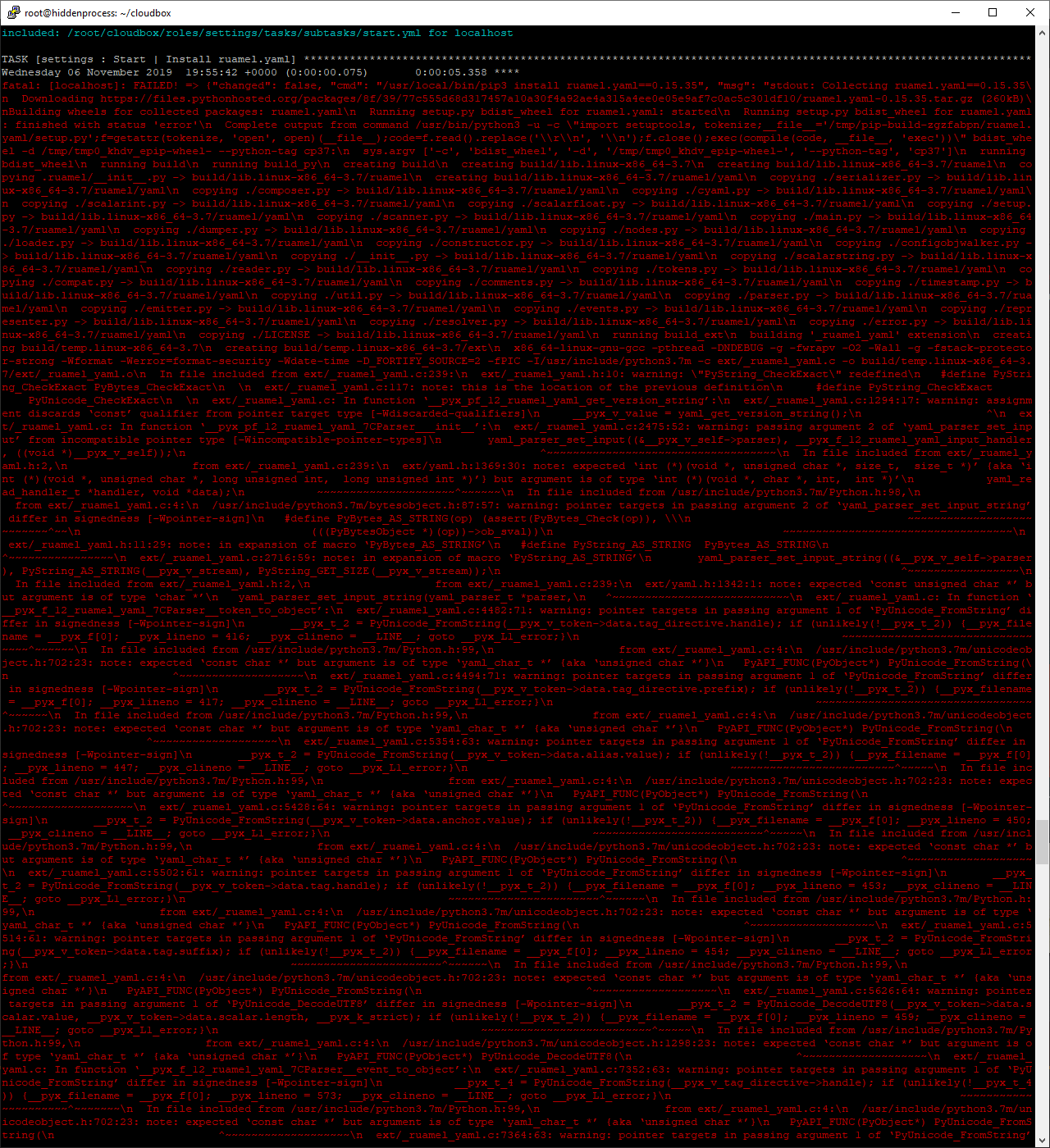 Ruamel.yaml error upon preinstall · Issue #331 · Cloudbox/Cloudbox · GitHub