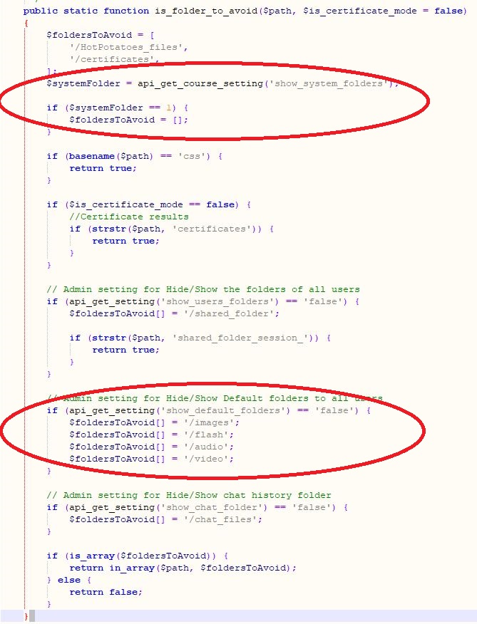 Documents (in a course) : show system folders (and visibility of default multimedia folders ...