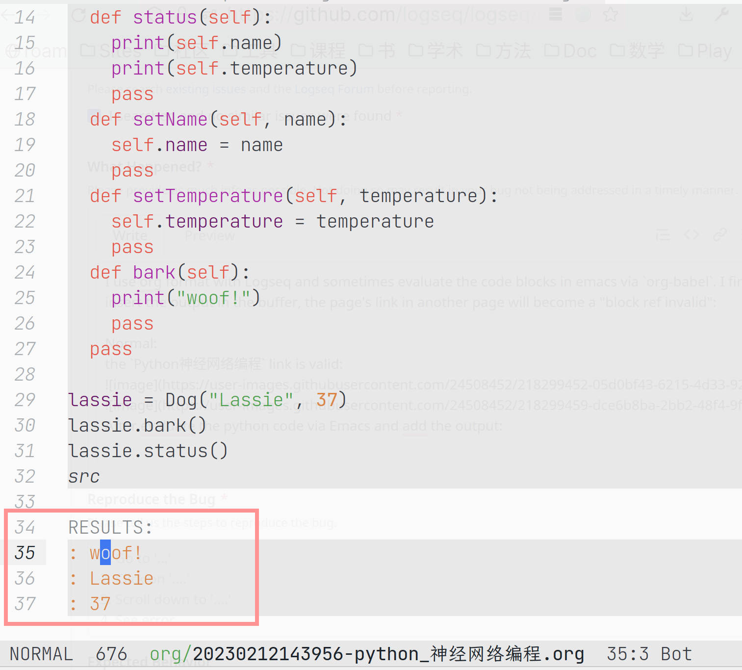 `org-babel` outputs will make page "block ref invalid" · Issue #8590 · logseq/logseq · GitHub