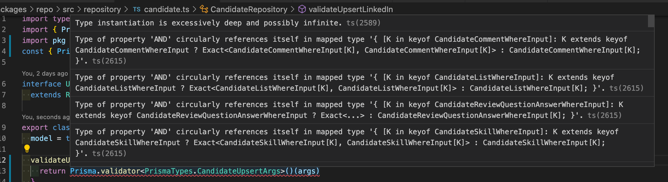 Type of property 'AND' circularly references itself in mapped type when ...