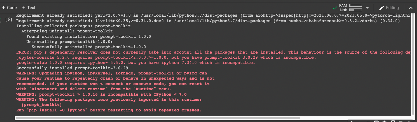 [BUG] Darts Installation Errors on Colab · Issue #1017 · unit8co/darts · GitHub