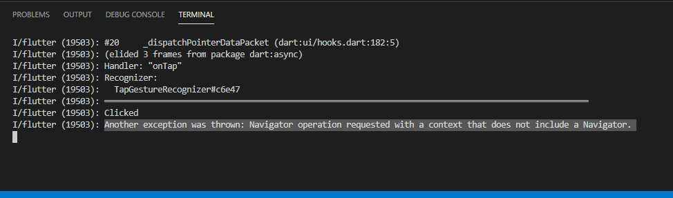 Another exception was thrown: Navigator operation requested with a context that does not include ...