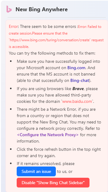 可能需要更新浏览器标识了，issue #8 中 第五条看到的不是你截图中的内容。 · Issue #151 · ha0z1/New-Bing-Anywhere · GitHub